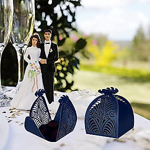 KPOSIYA Pack of 70 Laser Cut Favor Boxes, 2.8”x2.5”x3.2” Wedding Party Small Gift Boxes Hollow Out Candy Box for Wedding Birthday Party Baby Shower Bridal Shower Favors (pack of 70, Navy)