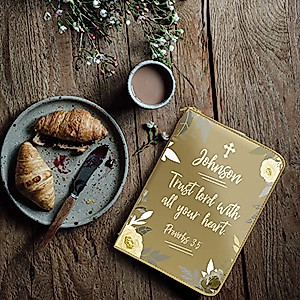 10x7 Inch Personalized Bible Cover – Create Your Own Design, Custom Bible Cover and Carrying Case with Handle – Leatherette Book Covers and Bible Case for Women - Gold (Design 2)