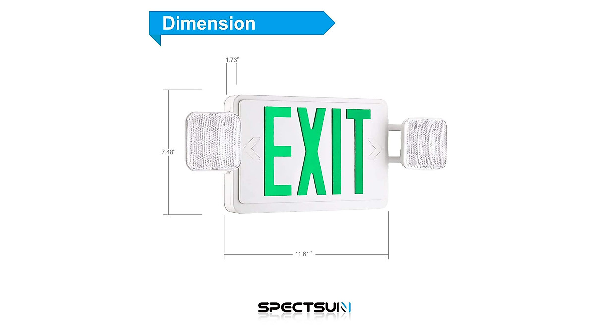SPECTSUN Green LED Exit Sign with Emergency Lights