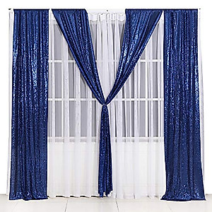 SquarePie Sequin Curtain 2FT x 8FT Navy Blue 2 Panels Backdrop for Wedding Party Independence Day