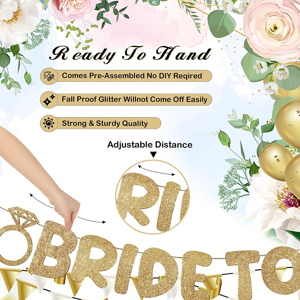 Breling Pre Strung Bride to Be Glitter Banner Bridal Shower Decorations Bride to Be Sign Bachelorette Party Banner Bridal Shower Garland for Engagement Wedding Bride Party Decorations(Champagne Gold)