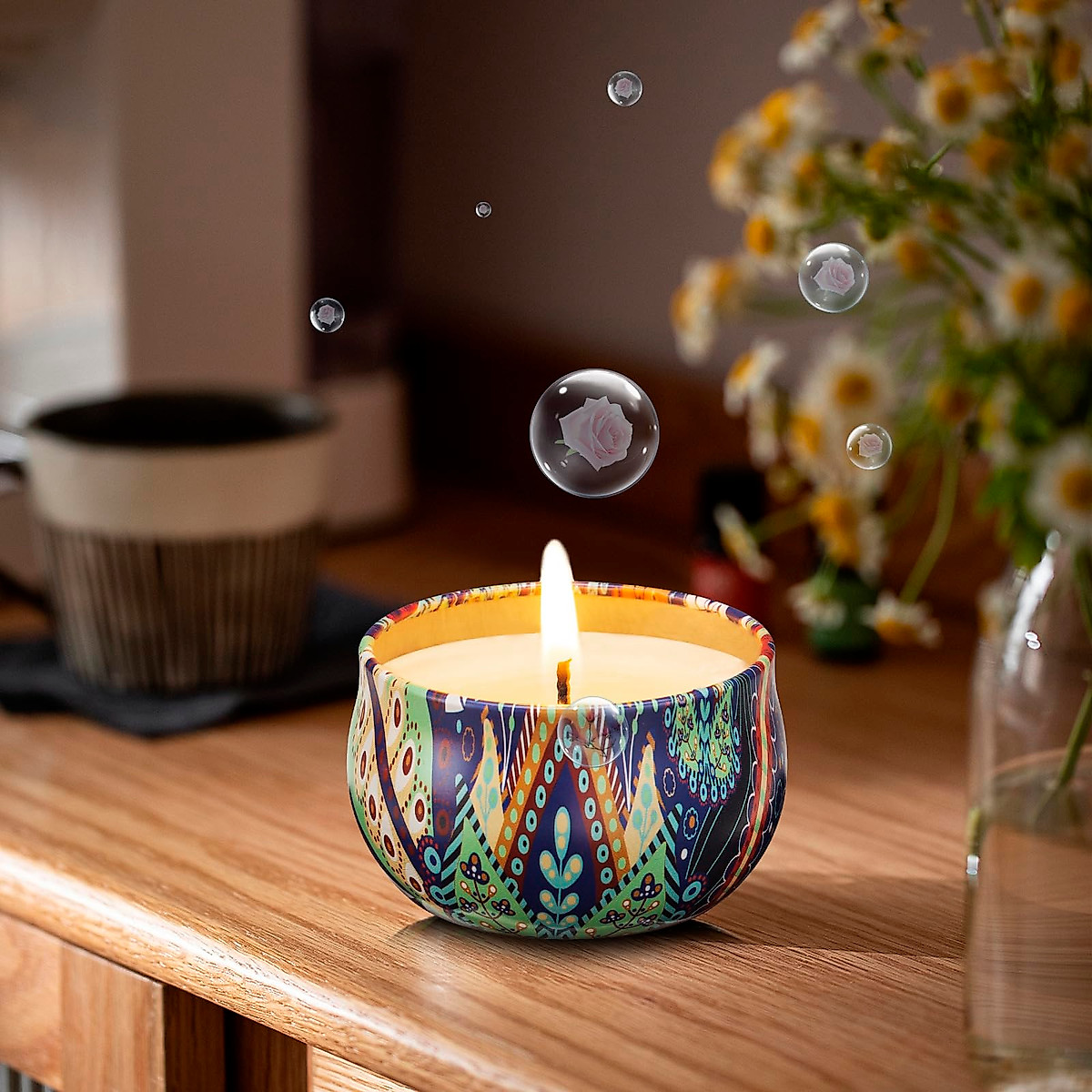 Hausware 3 Pack Scented Candles, 2.5 oz Aromatherapy Candles with Floral Scents,Soy Candles Set with 72H Burning Time,Ideal Gift for Women (Lavender+Vanilla+Rose)