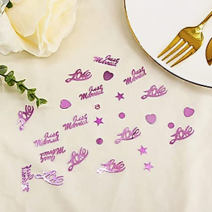 WenmthG 2.11 oz/ 60 g Purple Love Just Married Confetti, 800Pcs Wedding Table Confetti Decoration, Engagement Party Decorations, Glitter Confetti for Bridal Shower Wedding Bachelorette Party Couples