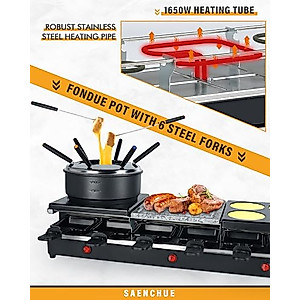 Saenchue Raclette Table Grill - Indoor Electric Grill Griddle - Nonstick Extra Large Reversible 4-In-1 Outdoor Dishwasher Safe with Cheese 12 Paddles 12 Spatulas for 12 Person, FD-12