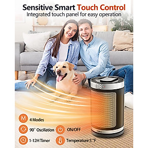 KNKA Space Heaters for Indoor Use, Portable Electric Heater with Thermostat, 90° Oscillation, 4 Mode, 12H Timer, 1500W Fast Safe Heating Ceramic Heater for Bedroom, Home, Office - ETL Certified, 9.4"