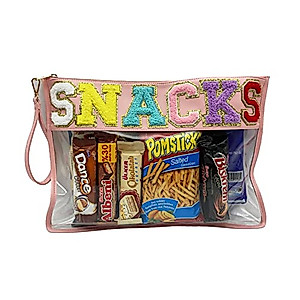 HAIBOLAN Monogram Clear Travel Patch Pouch Stadium Transparent Snack Bag Wristlet PVC Waterproof Clutch Purse Tote Bag (snacks-pink)