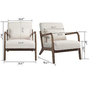 Mid Century Modern Chair, Wide Accent Chair with Arms, Upholstered Velvet Fabric Armchair with Waist Cushion for Living Room, Bedroom, Belcony (Beige)