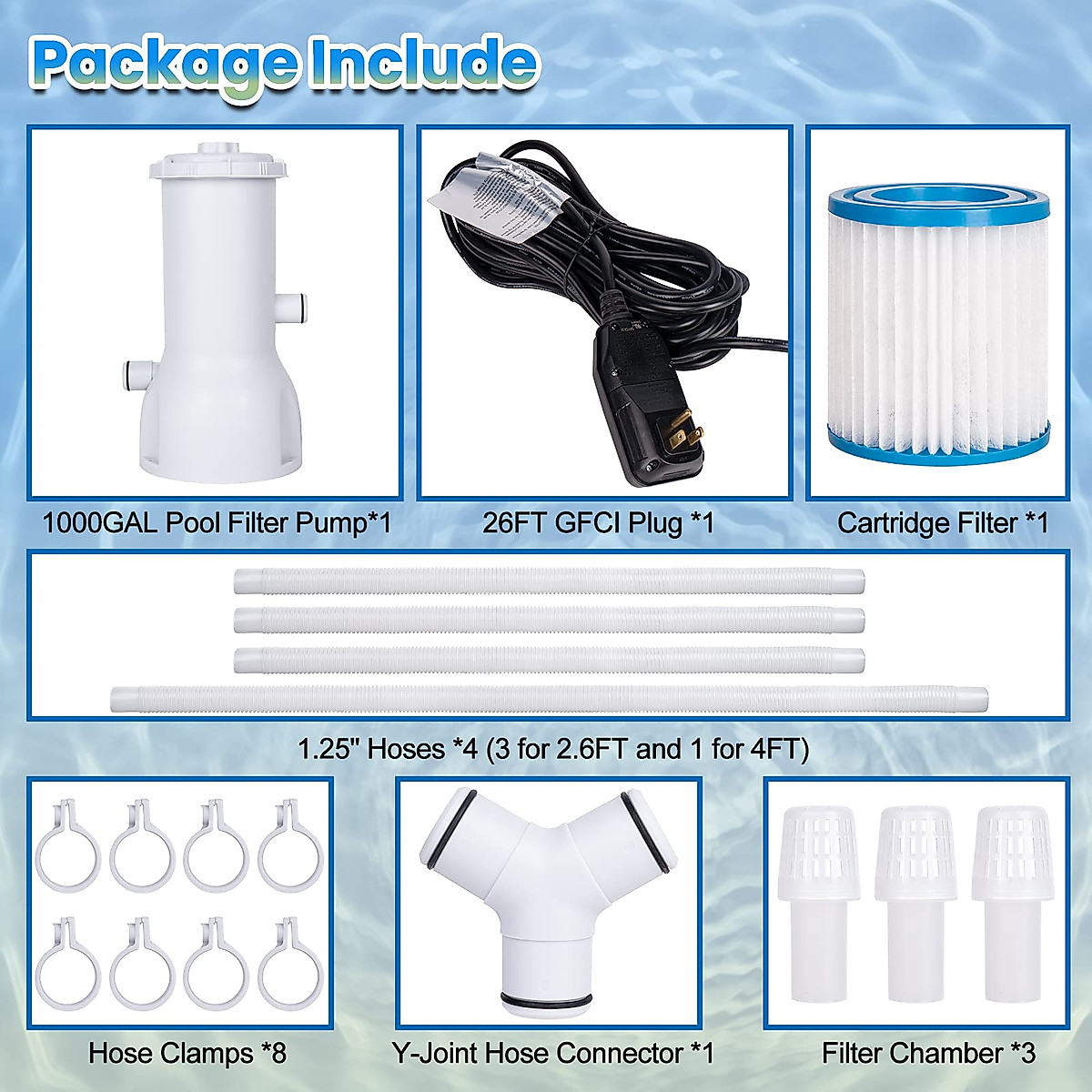 Future Way 1000 GPH Pool Pump Compatible with Intex, Summer Waves Above Ground Pool, Swimming Pool Filter Pump, 110-120V with GFCI, Upgraded Version