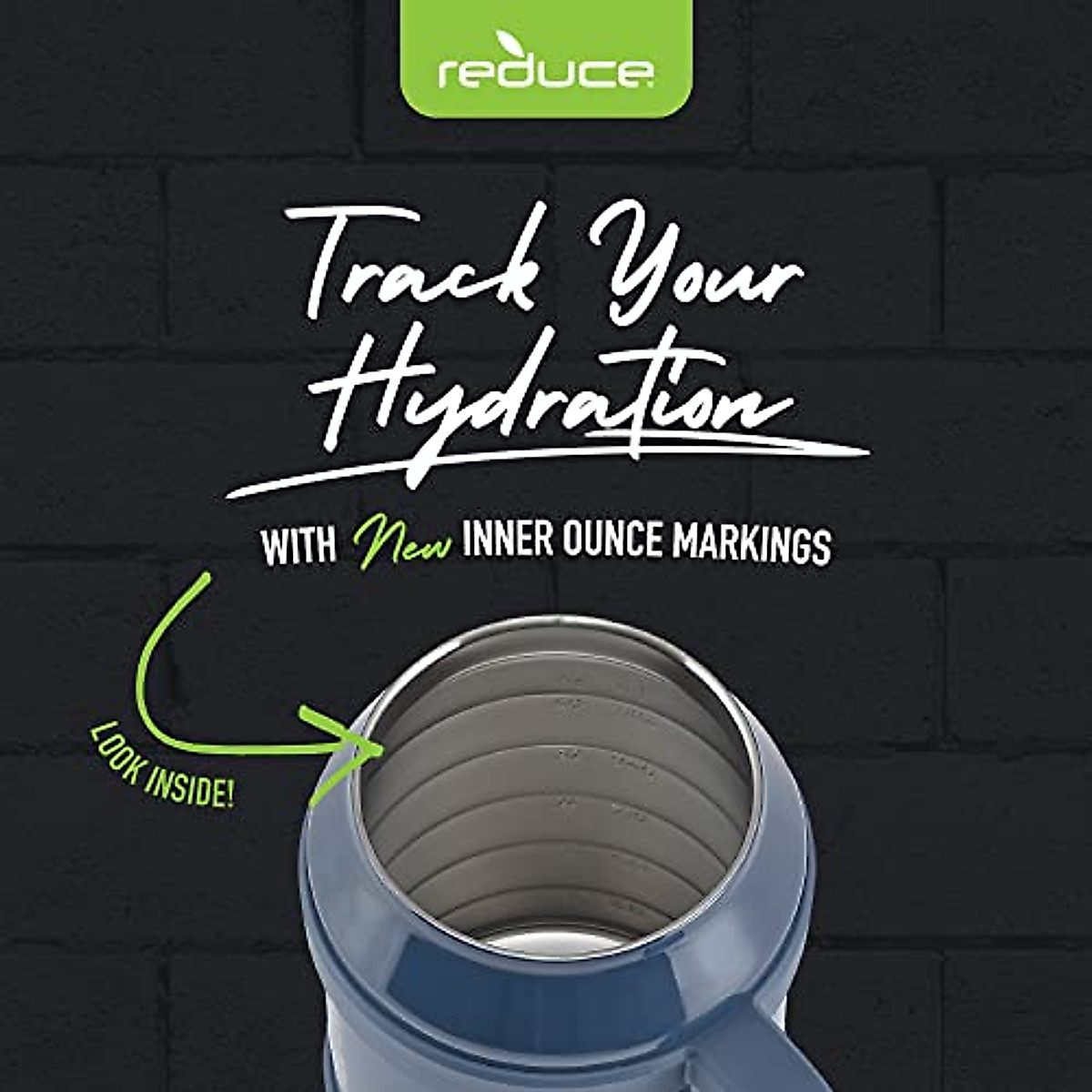 Reduce 50 oz Tumbler with Handle - Vacuum Insulated Stainless Steel Desk Mug with Sip-It-Your-Way Lid and Straw - Keeps Drinks Cold up to 36 Hours - Sweatproof, Dishwasher Safe - OG Mineral Blue