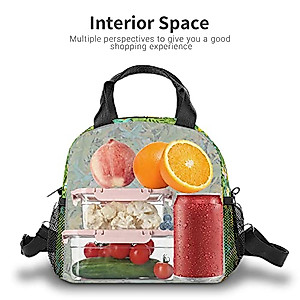 Yrindyiz Tropical Parrot Lunch Box, Reusable Palm Leaf Lunch Bag Thermal Lunch Box with Adjustable Shoulder Strap Tote Bag for Boys Girls Women Men