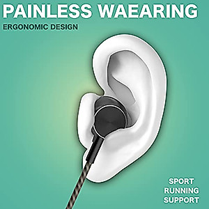 Wired Earbuds with Mic Tangle Free Cord 3.5mm Jack Metal Headphones with Volume Control Extra Bass Noise Cancelling Earphones for Gaming Music Video Apple iPhone iPad Laptop Computer PC Black