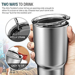 Atlin Tumbler [30 oz. Double Wall Stainless Steel Vacuum Insulation] Travel Mug [Crystal Clear Lid] Water Coffee Cup [Straw Included]For Home,Office,School - Works Great for Ice Drink, Hot Beverage