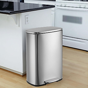 GAOMON Kitchen Trash Can, Smudge Resistant Rectangular Garbage Can with Soft-Close Foot Pedal, Brushed Stainless Steel, 50 Liter/13 Gallon