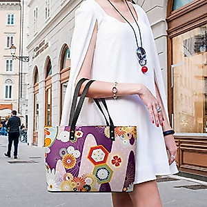 Womens Handbag Japanese Flowers Japan Floral Pattern Leather Tote Bag Top Handle Satchel Bags For Lady