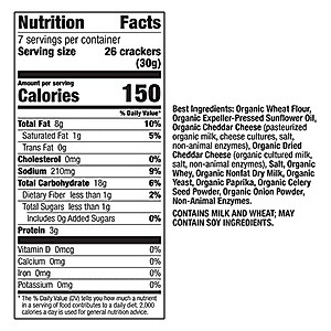 Annie's Organic White Cheddar Squares Baked Snack Crackers, Baked with Real Cheese, 7.5 oz.