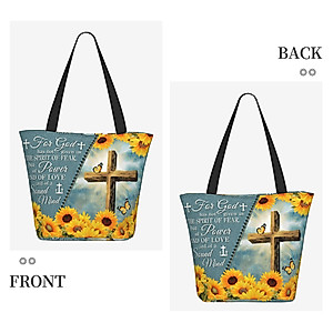MORGOMON Christian Gifts Reusable Shopping Tote Bag Zippered Inspirational Tote Bags for Women Scripture Bible Verse Shoulder Bag Religious Gift Perfect for Church Work Travel Groceries Books