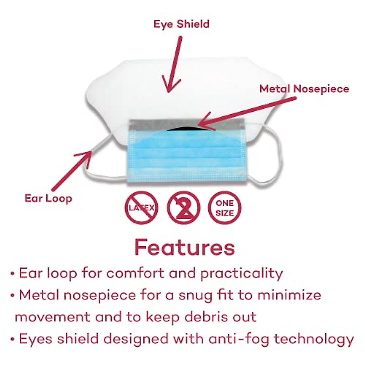 Dealmed Face Masks with Ear Loops and Eye Shield - 50 Count (Pack of 1) Disposable Face Masks Perfect for Hospitals, Medical Facilities, Food Services and More