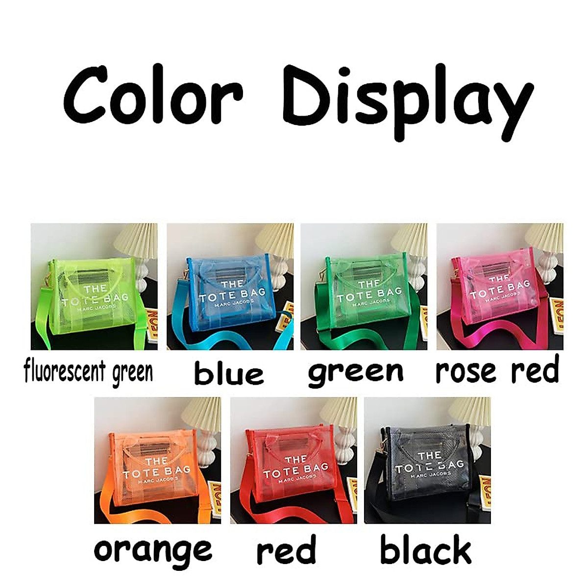 knzdvoy Mesh Tote Bag for Women, Large Satchel Tote Bag for Summer Beach Bags Fashion Clear Tote Bag Messenger Bag (10.6'' L X 8.3'' H X 4.1'' T,black)