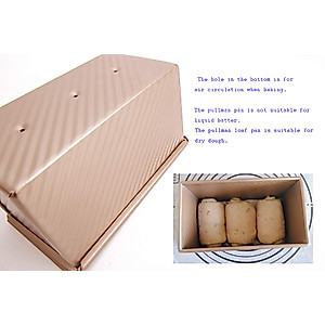 monfish Pullman Loaf Pan w Cover Bread Toast Mold corrugated loaf Pan w lid 1lb dough Alluminumed Steel Non Stick Gold (8.5X4.75X4.375INCH)