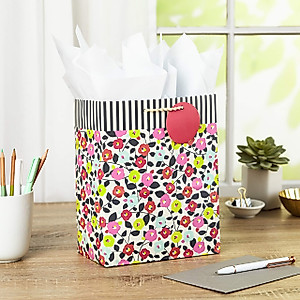 Hallmark 9" Medium Gift Bag with Tissue Paper (Flowers and Stripes) for Birthdays, Mother's Day, Baby Showers, Bridal Showers, Weddings or Any Occasion