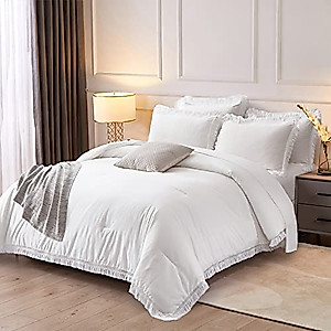7 Pieces Bed in a Bag Comforter Set White Tassel Comforter Set Boho Fringe Comforter Tufted Soft Microfiber Bedding Sets King (1 Comforter,2 Pillowcases,2 Pillow Shams,1 Flat Sheet,1 Fitted Sheet)