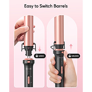 Wavytalk 5 in 1 Curling Iron,Curling Wand Set with Thermal Brush and 4 Interchangeable Ceramic Curling Wand(0.5”-1.5"),Instant Heat Up Wand Curler, Dual Voltage Curling Iron