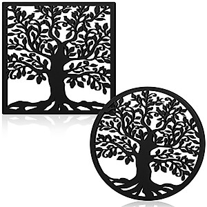 Beeveer 2 Pcs Life Tree Cast Iron Trivet Vintage Metal Trivet for Pots Pans Hot Dishes Decorative Trivets with Rubber Feet Caps and Ring Hanger for Kitchen Countertop Dining