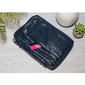 Patchwork Cross Navy Blue Thinline Faux Leather Purse Style Bible Case Cover