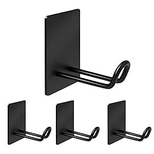 Quavzotu Self Adhesive Hooks Heavy Duty, Large Stainless Steel Towel Hooks, No Drill Sticky Hooks, Long Stick on Shower Wall Hooks for Hanging Hat Coat Key Headphone (Black(4Pcs))