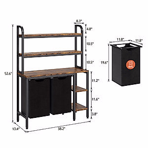 GAOMON Laundry Basket,Laundry Hamper 2 Section with Side Shelves,3 Tiers Laundry Sorter with 2 Pull-Out and Removable Laundry Bags,Black & Rustic Brown
