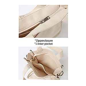 Jeelow Small Canvas Tote Handbag Bag Purse For Women Girl (Beige Original)