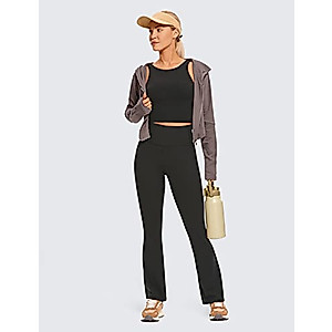 CRZ YOGA Butterluxe Womens High Neck Longline Sports Bra - U Back Padded Crop Workout Tank Top with Built in Bra Black Small