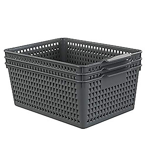 Ggbin Plastic Basket for Organizing, Grey Basket Bins, 13.8"x10.2"x5.7", Set of 3