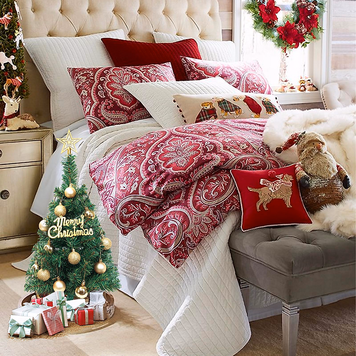 DUUDO Mini Christmas Tree,Small Christmas Tree with Star Hanging Ornaments Artificial Xmas Tree for Home,Office,Tabletop,Indoor Holiday Great DIY Christmas Decorations 25.6Inch