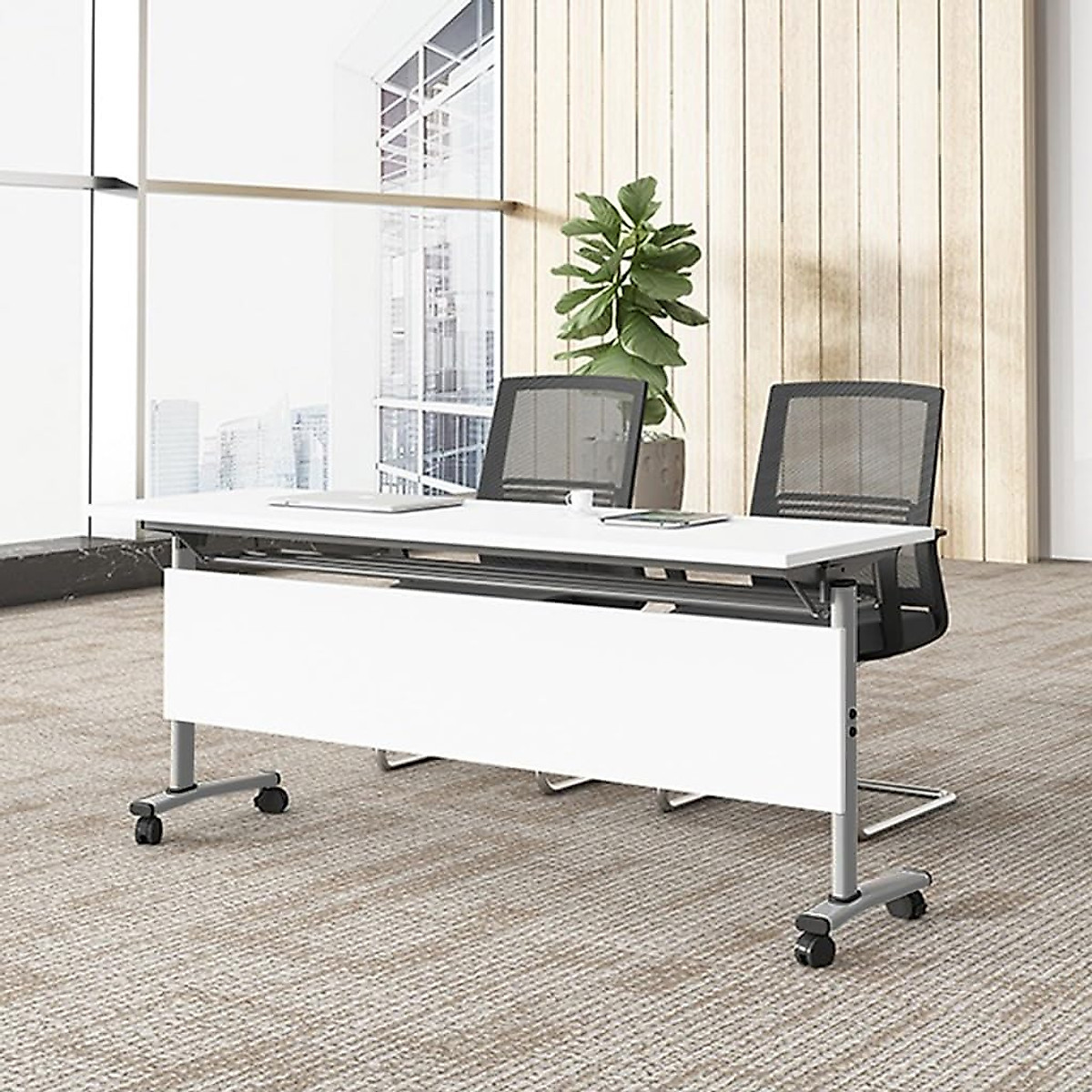 3 pcs Foldable Meeting Tables, Flip Top Mobile Training Table with Modesty,Storage Layer and Lockable Wheels, Ready to Unfold and Use (Color : A, Size : 80 * 40 * 75cm)