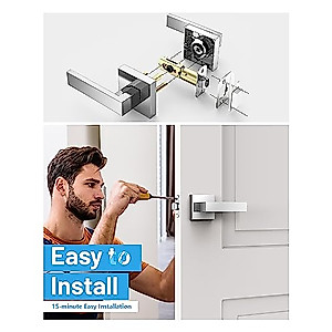 Zowill Door Handle Heavy Duty, Modern Square Door Lever, Passage Door Knobs, Reversible Interior Handles for Left Right Handled Doors for Bedroom, Bathroom and Living Room, Satin Nickel(1 Pack)