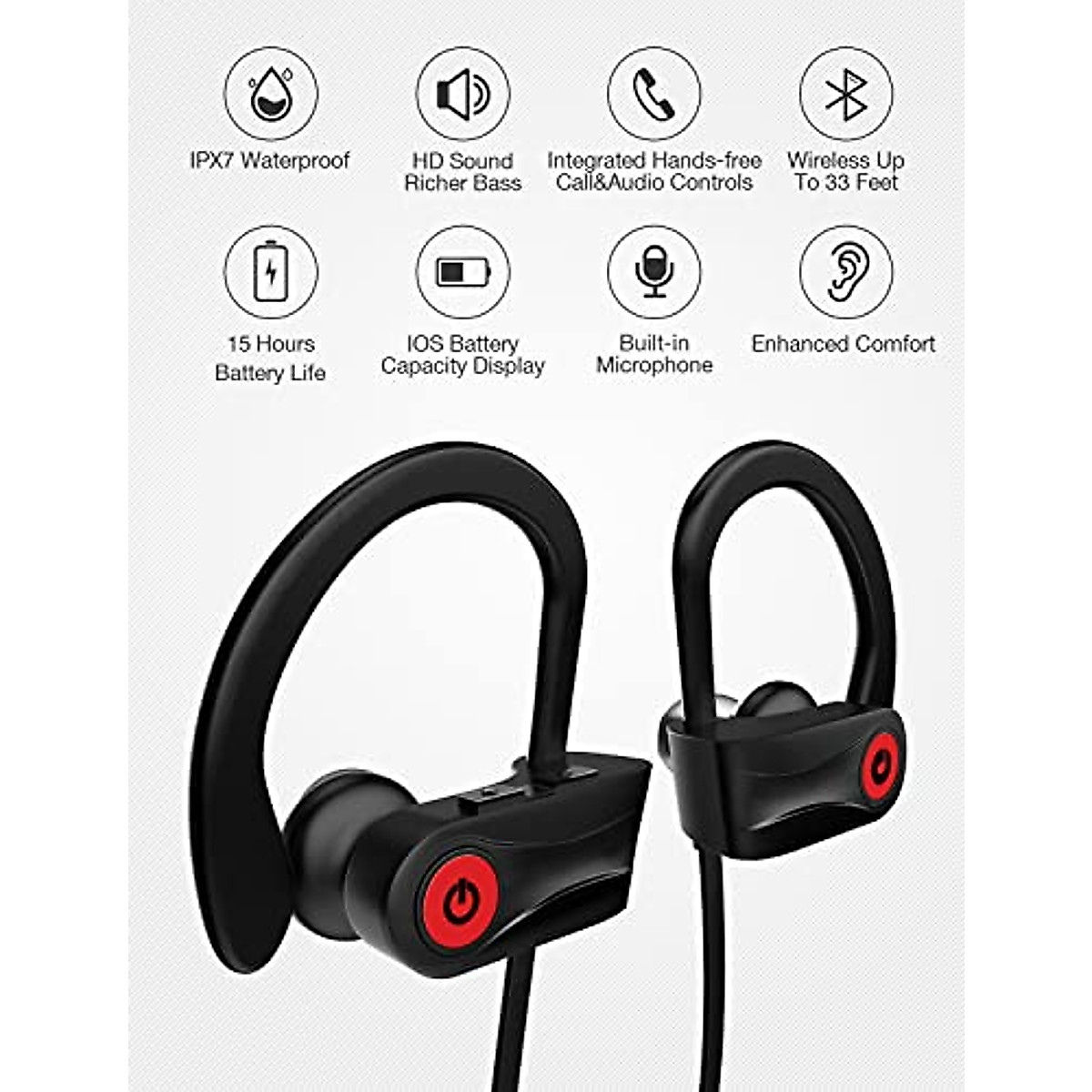 Otium Bluetooth Earbuds Wireless Headphones Bluetooth Headphones, Sports Earbuds, IPX7 Waterproof Stereo Earphones for Gym Running 15 Hours Playtime Sound Isolation Headsets