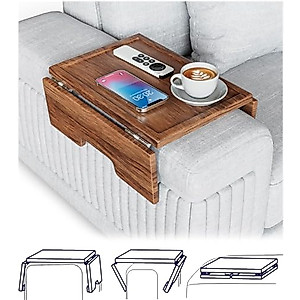 Couch Arm Table Tray with Phone & Tablet Holder – Brown | Premium Clip-On Sofa Arm Tray for Snacks, Drinks, Remotes, and More – Perfect Sofa Side Table for Living Room Comfort