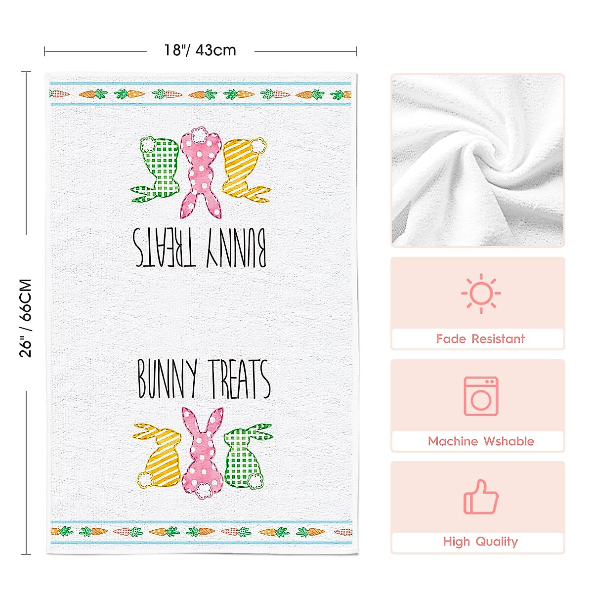 Artoid Mode Bunny Treats Rabbits Hip Hop Carrots Truck Hoppy Easter Kitchen Towels Dish Towels, 18x26 Inch Seasonal Decoration Hand Towels Set of 4