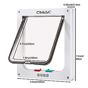 CEESC Large Cat Door (Outer Size 11" x 9.8"), 4 Way Locking Cat Door for Windows & Sliding Glass Door, Weatherproof Cat Flap Door for Cats & Doggie with Circumference < 24.8"