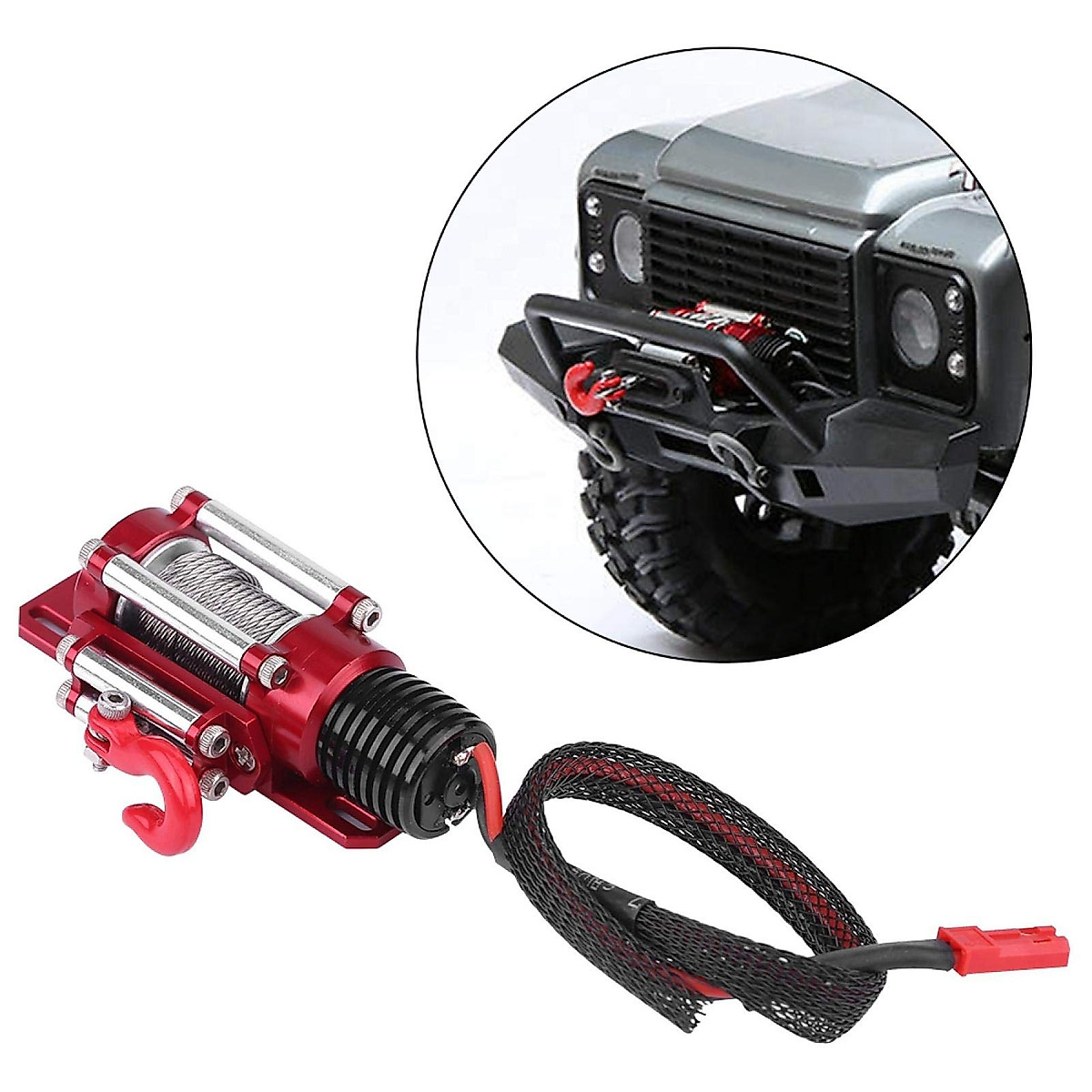 RC Winch, 1/10 Scale RC Metal Steel RC Crawler Winch RC Model Vehicle Winch with Remote Controller for Traxxas HSP Redcat Axial SCX10 D90 HPI 1:10 RC Crawler Climbing Cars