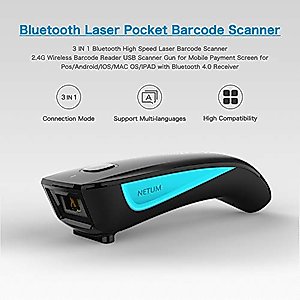 NETUM Bluetooth Barcode Scanner, Wireless 1D Laser USB Bar Code Reader Compatible with Smart Phone, Tablet, PC for Store, Supermarket, Warehouse - C830