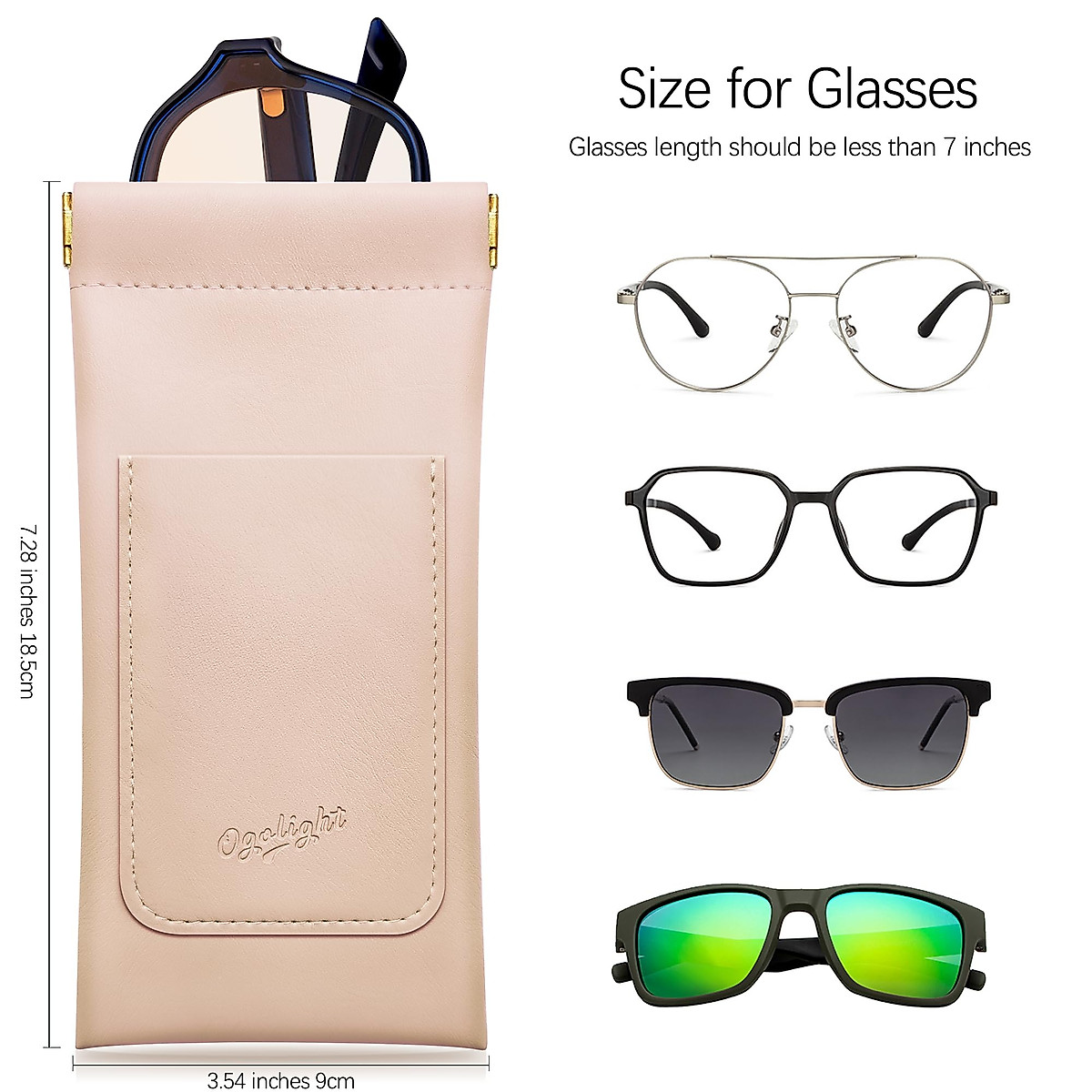 OGOLIGHT Sunglasses Case 2 Pcs Eyeglass Cases Portable Leather Squeeze Top Soft Glasses Case, Anti-scratch Glasses Case Soft Beige