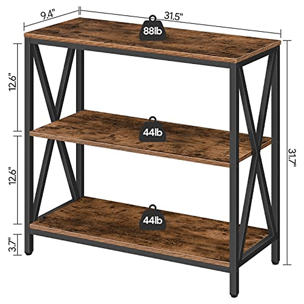 MAHANCRIS Sofa Table, Industrial Console Table, 3-Tier Narrow Side Table with Open Shelves, Foyer Table for Entryway, Hallway, Kitchen, Living Room and Bedroom, Easy Assembly, Rustic Brown, CTHR8001Z