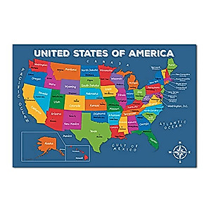16x24" United States Of America Map Poster Large - UNFRAMED; Capitals Poster; US Wall Map; Colorful Map of USA States For Kid; North America Map Wall Art; Back to School; Classroom Decor