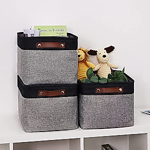 HNZIGE Storage Basket Bins Collapsible Storage Baskets for Organizing Shelf Closet Bedroom, Perfect Storage Bin with Handles for Closet, Clothes, Toy, Home（Black 15" x 11" x 9.5",11.8" x 7.8" x 5.1")