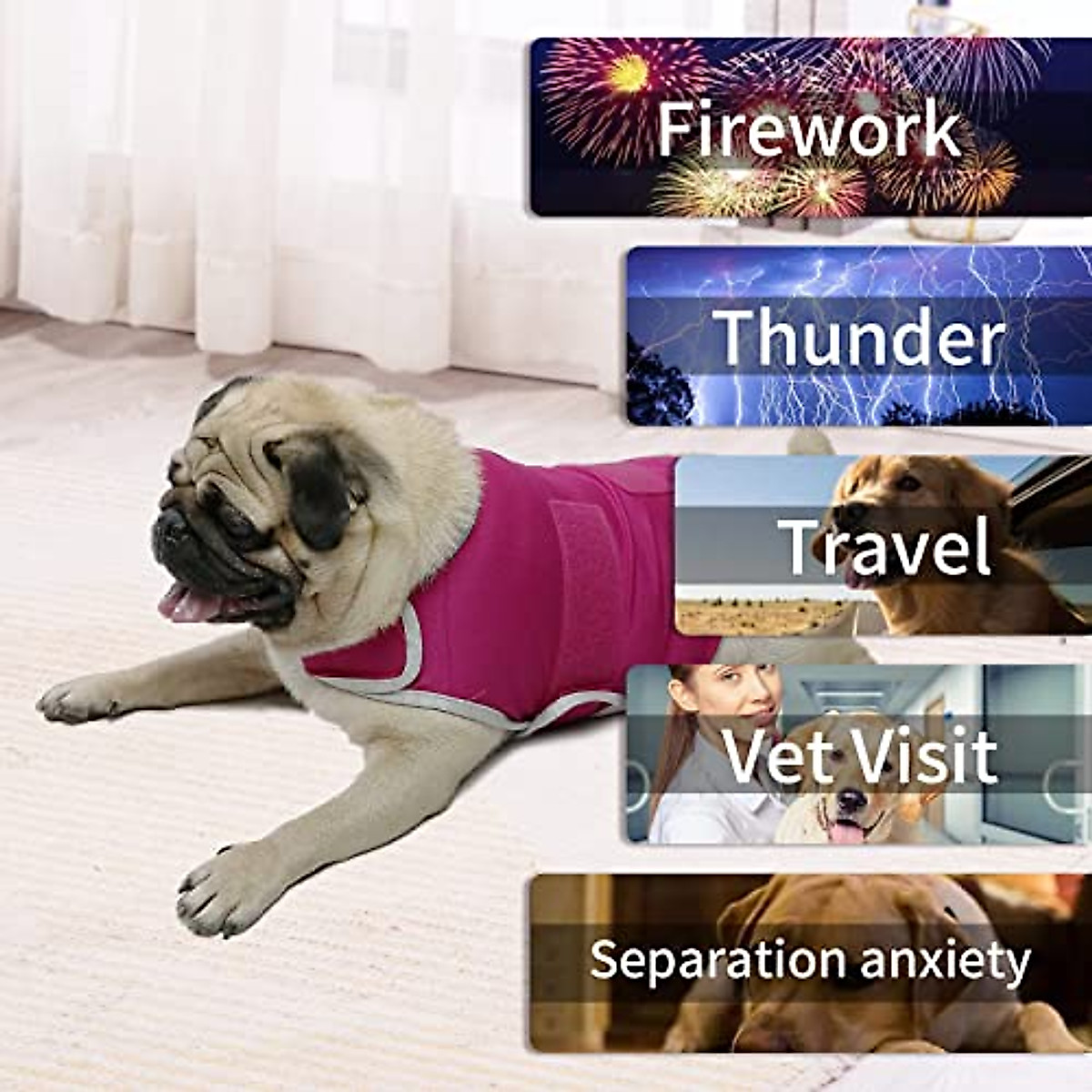 cattamao Dog Anxiety Relief Coat, Dog Anxiety Calming Vest Jacket for Thunderstorm,Travel, Fireworks,Vet Visits (Medium, Rose)