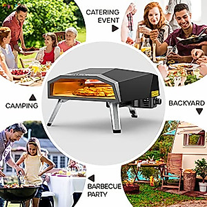 ECOWELL EPO160 Outdoor Oven-16 Gas, Propane Ovens for Outside with Pizza Stone/Peel/Cutter, Infrared Thermometer and Portable Waterproof Cover, Black