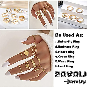 ZOVOLI 19-36 Pcs Gold Boho Knuckle Rings Set for Women, Vintage Stackable Dainty Joint Finger Gold Jewelry Set with Love Pearl and Sparkling Crystals (36-PCS)