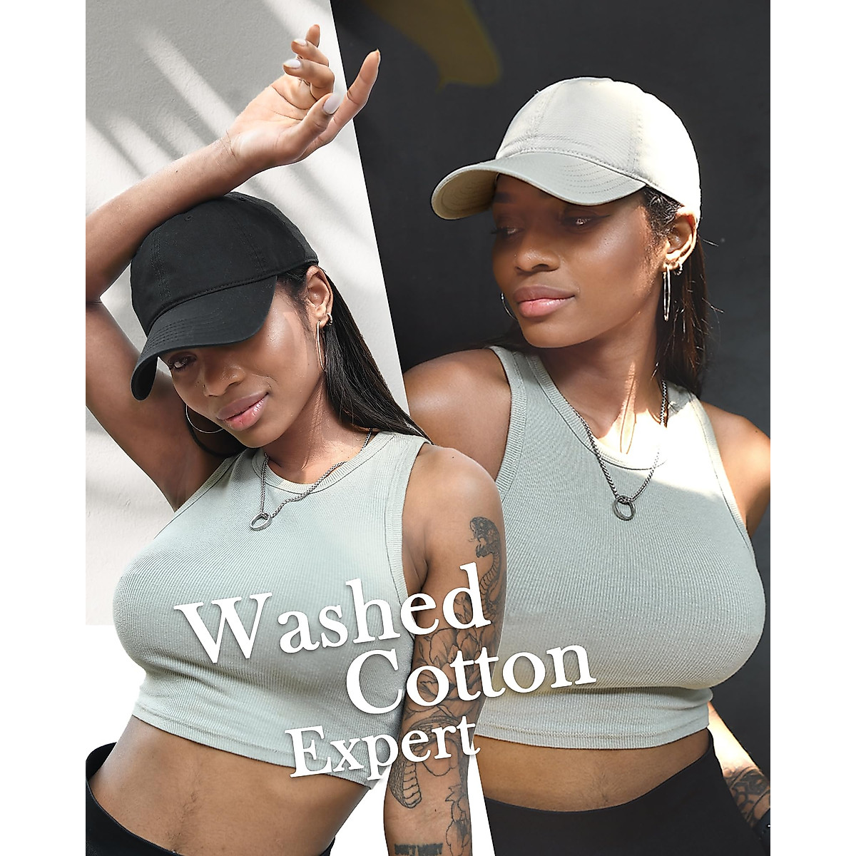 FURTALK Men and Women Vintage Washed Distressed Cotton Baseball Cap Plain Blank Adjustable Classic Baseball Hat Cap Black/Beige